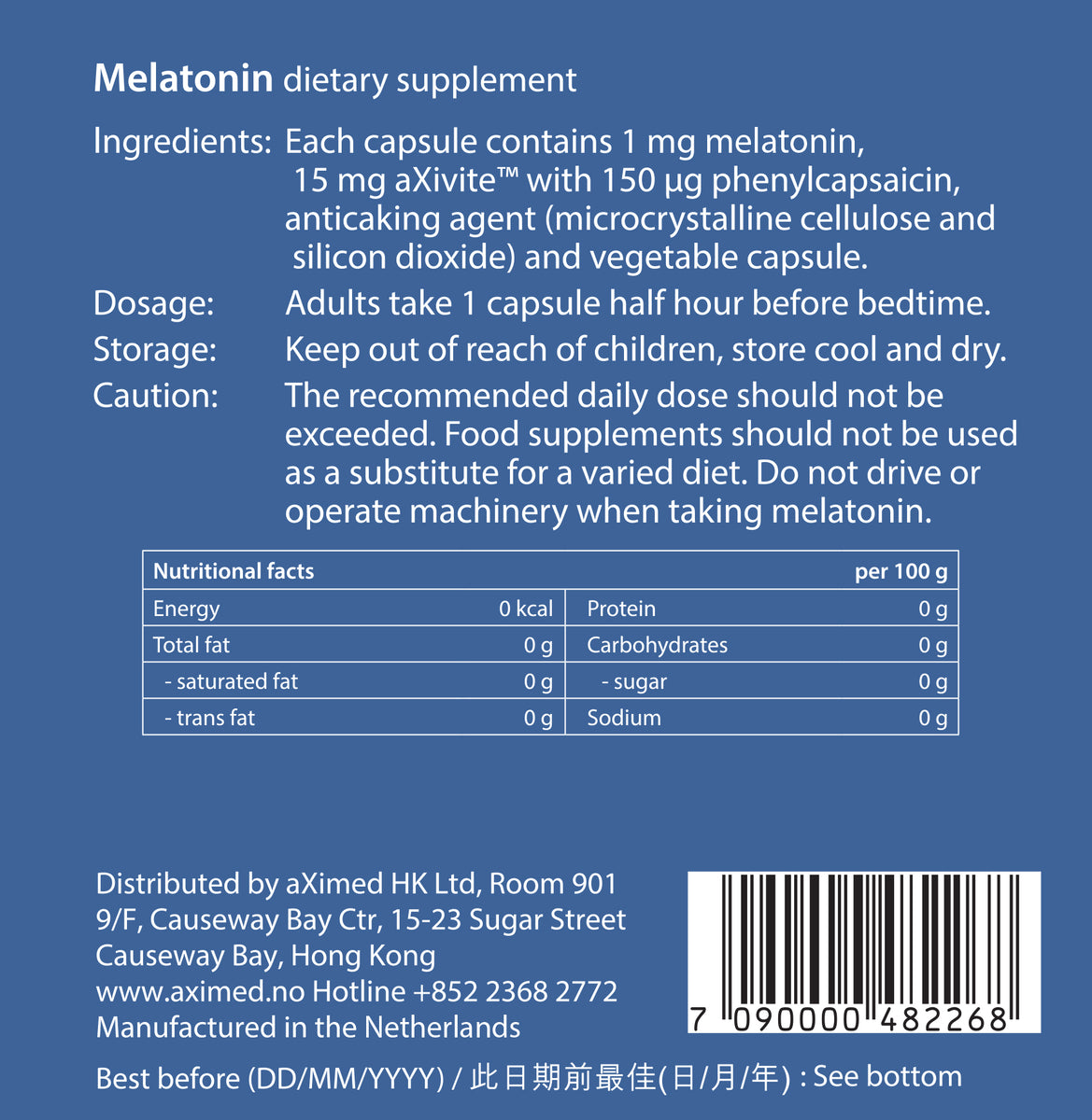 睡眠好(褪黑素+aXivite™) 60粒 | aXimed 挪威阿斯麥